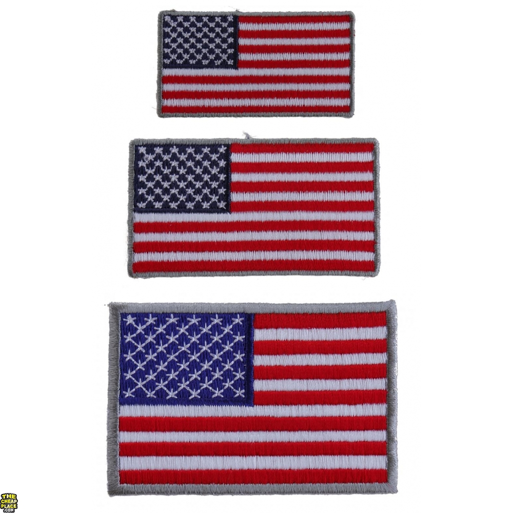 Small US Flag Patches Gray Borders 3 Embroidered American Flags ...