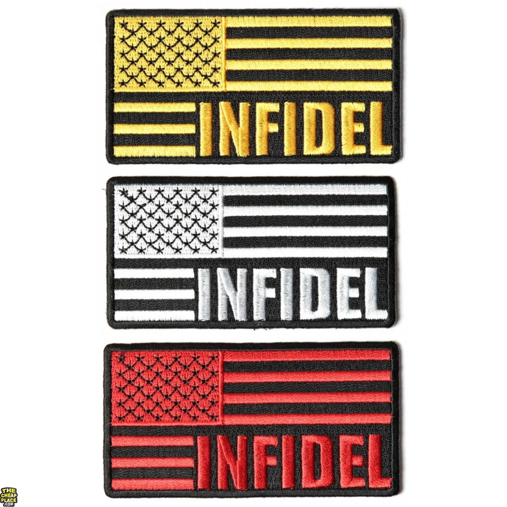INFIDEL Patches With US FLAG Embroidered Set Of 3 Iron On Patches ...