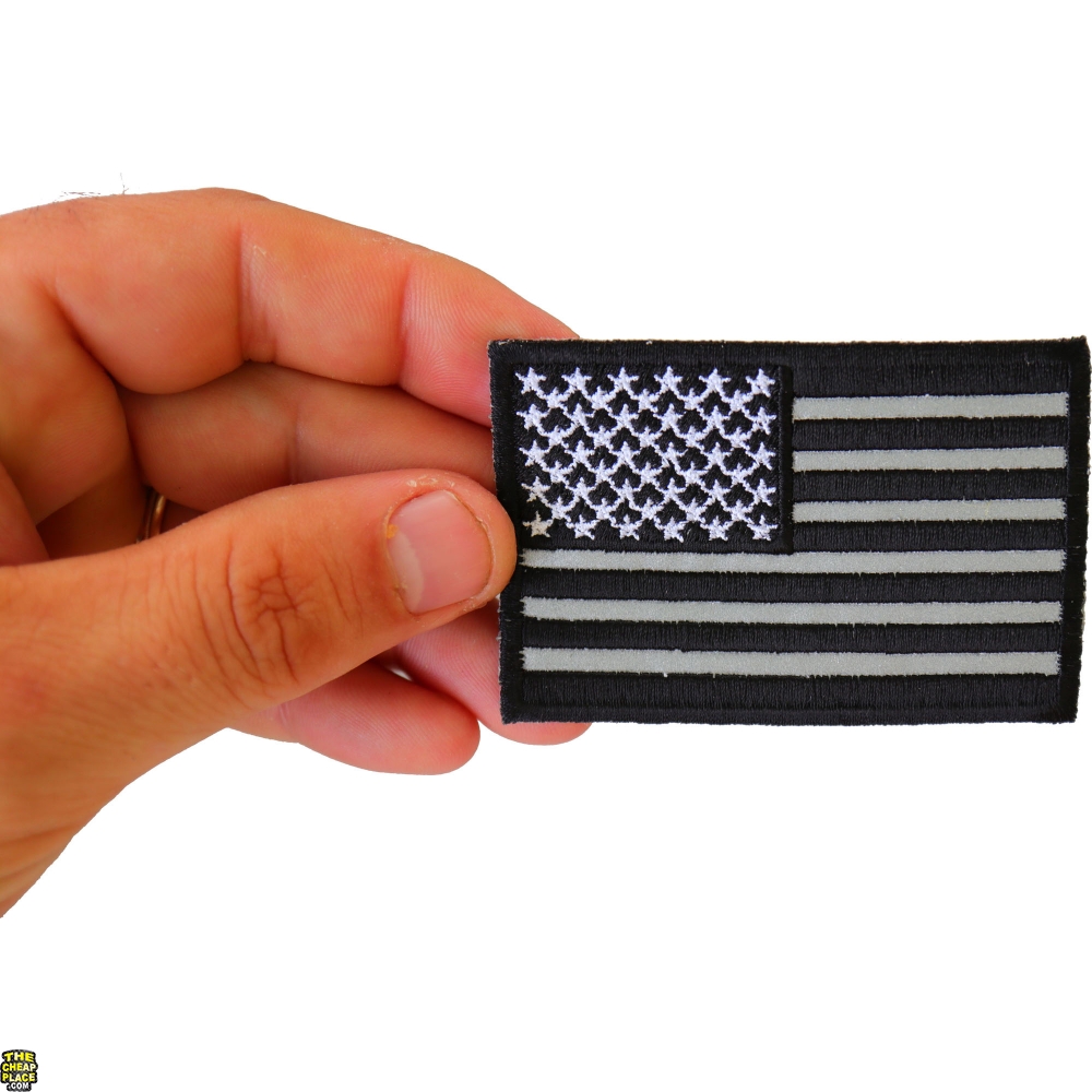 Black White and Reflective US Flag Patch | Reflective Flags -TheCheapPlace