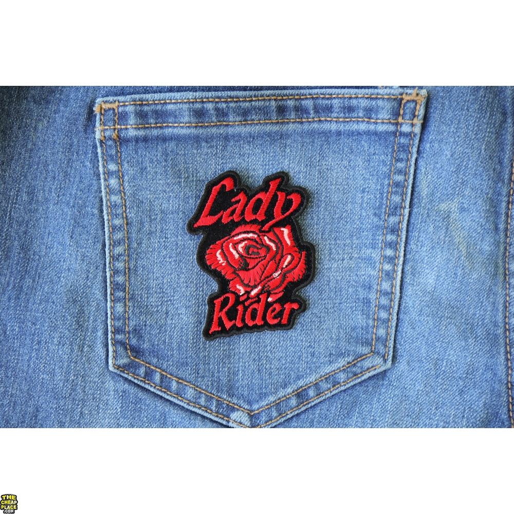 Lady Rider Red Rose Embroidered Iron on Biker Patch - TheCheapPlace