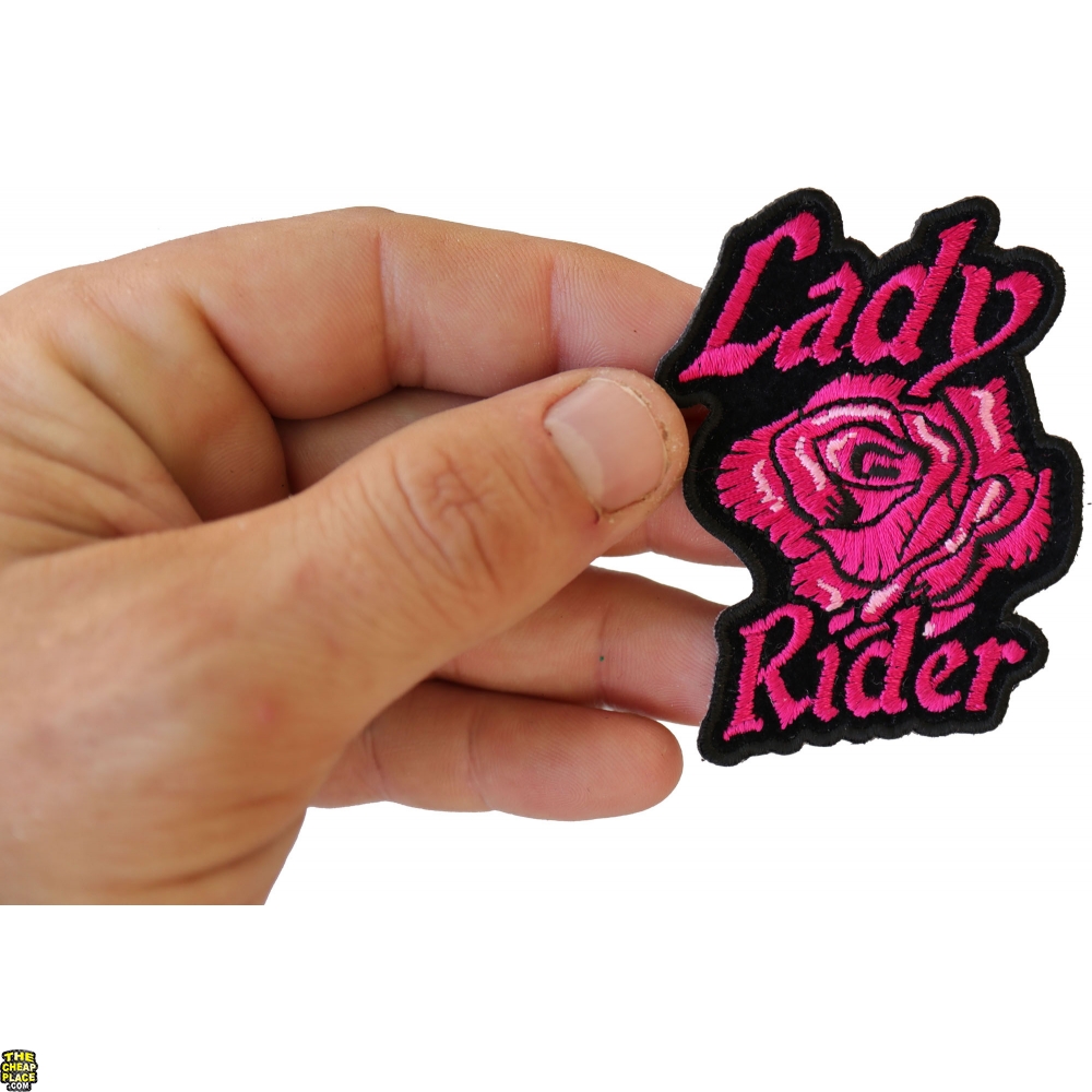 Lady Rider Pink Rose Iron on Biker Patch - TheCheapPlace
