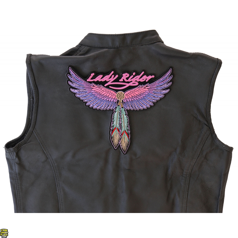 Lady Rider Pink Wings and Feather Large Biker Back Patch | Ladies ...