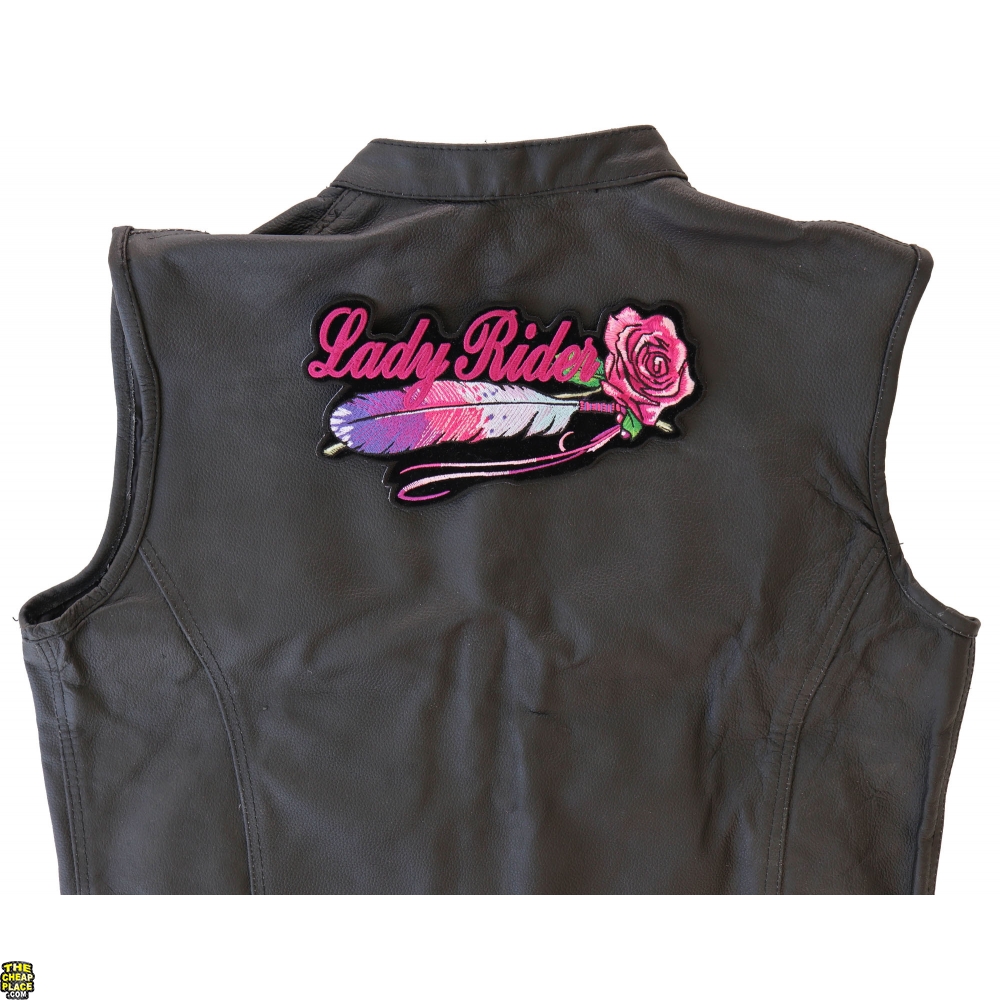 Lady Rider With Purple Rose and Feather Large Back Patch | Ladies ...