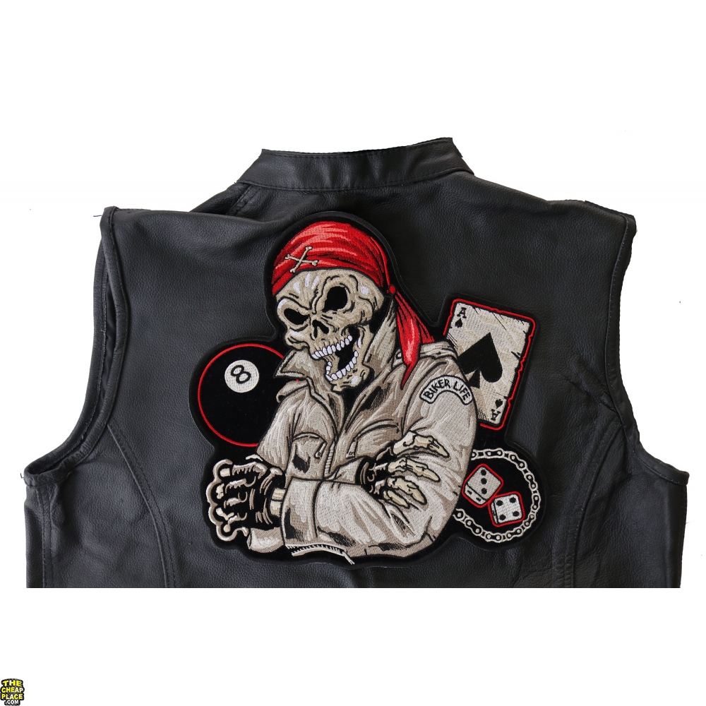 Biker Guy Skull Red Bandana Large Back Patch | Skull Patches -TheCheapPlace