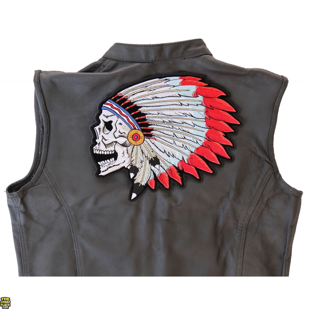 Screaming Skull With Native Indian Head Dress Large Back Patch | Native ...