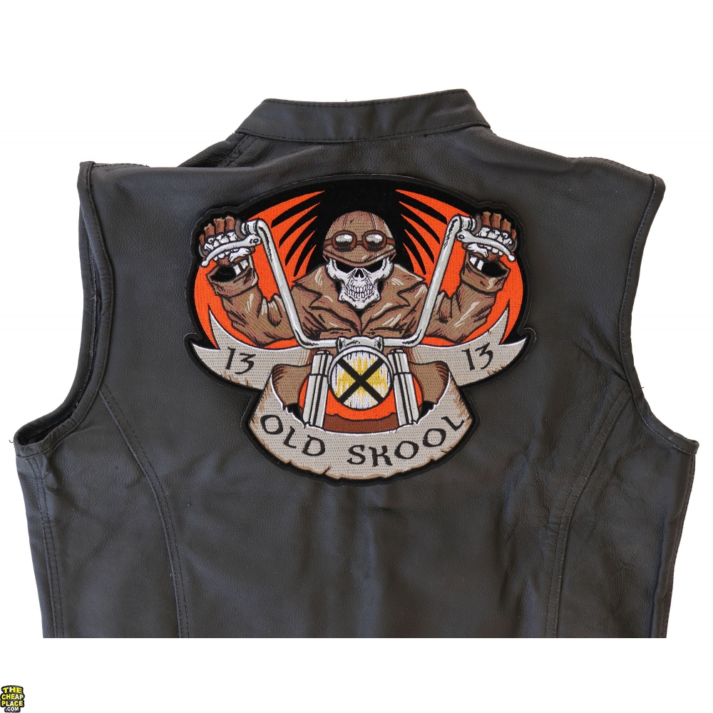 Old Skool Motorcycle Skull Embroidered Iron on Biker Patch - TheCheapPlace