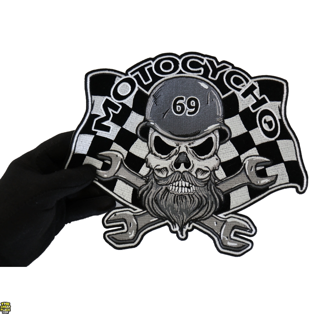 Motocycho Bearded skull Large Biker Back Patch Iron On - TheCheapPlace