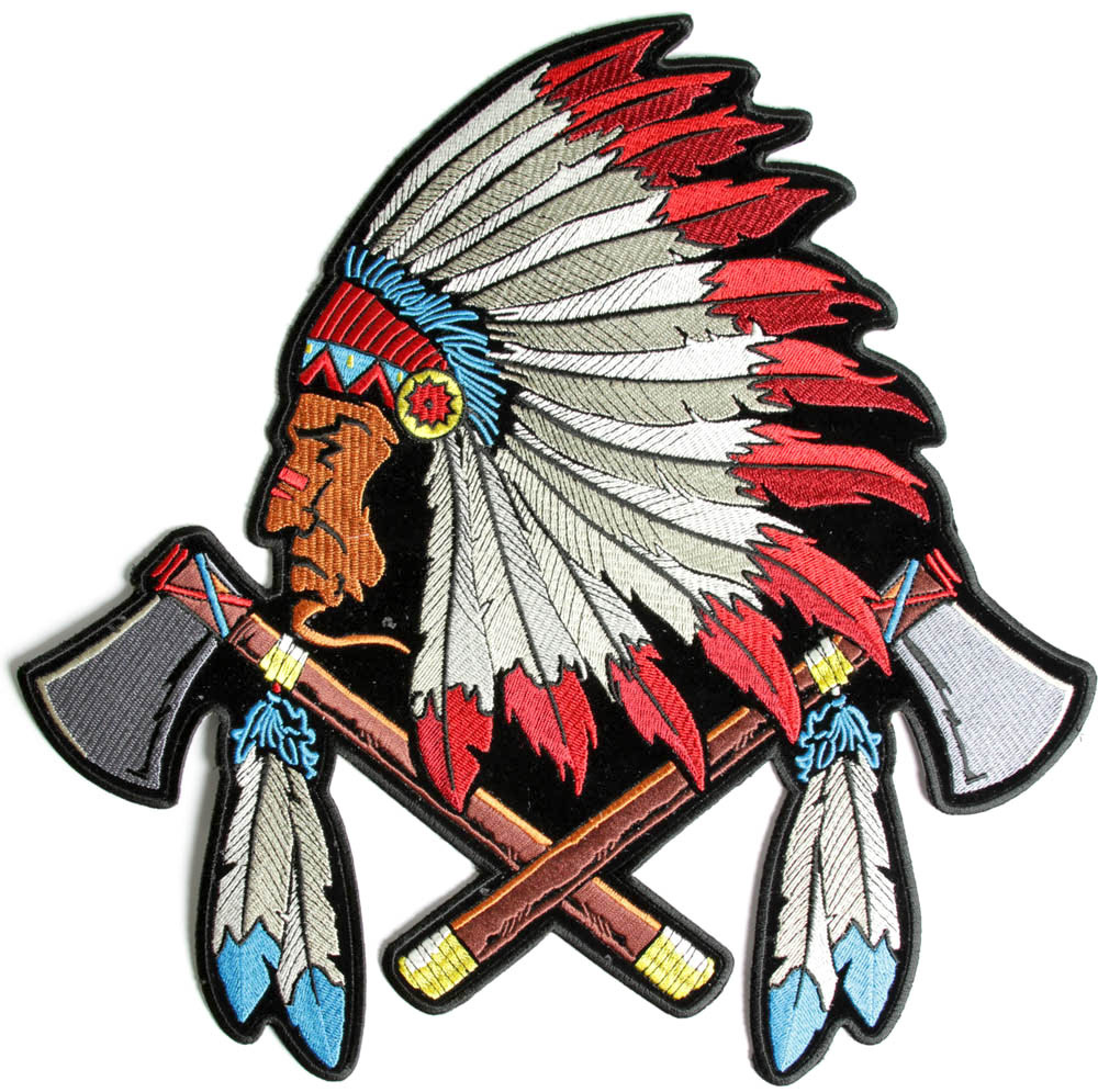 Indian Head Dress Axes and Feathers Large Back Patch | Native American Indian -TheCheapPlace