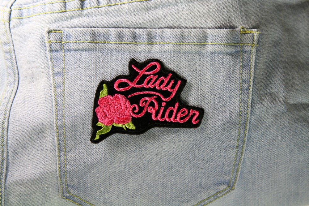 Pink Lady Rider Rose Biker Patch | Embroidered Patches by Ivamis Patches