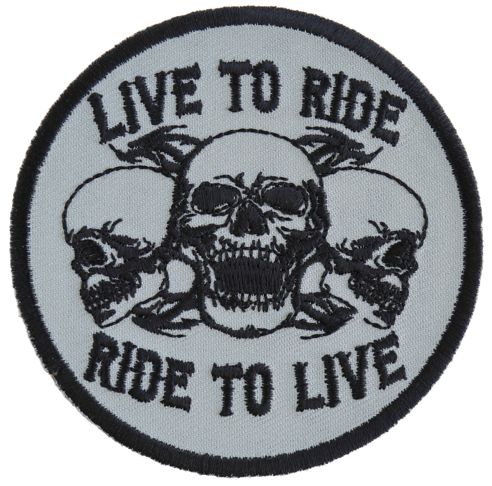 Live To Ride Ride To Live Three Skulls Patch, Biker Skull Patches by ...