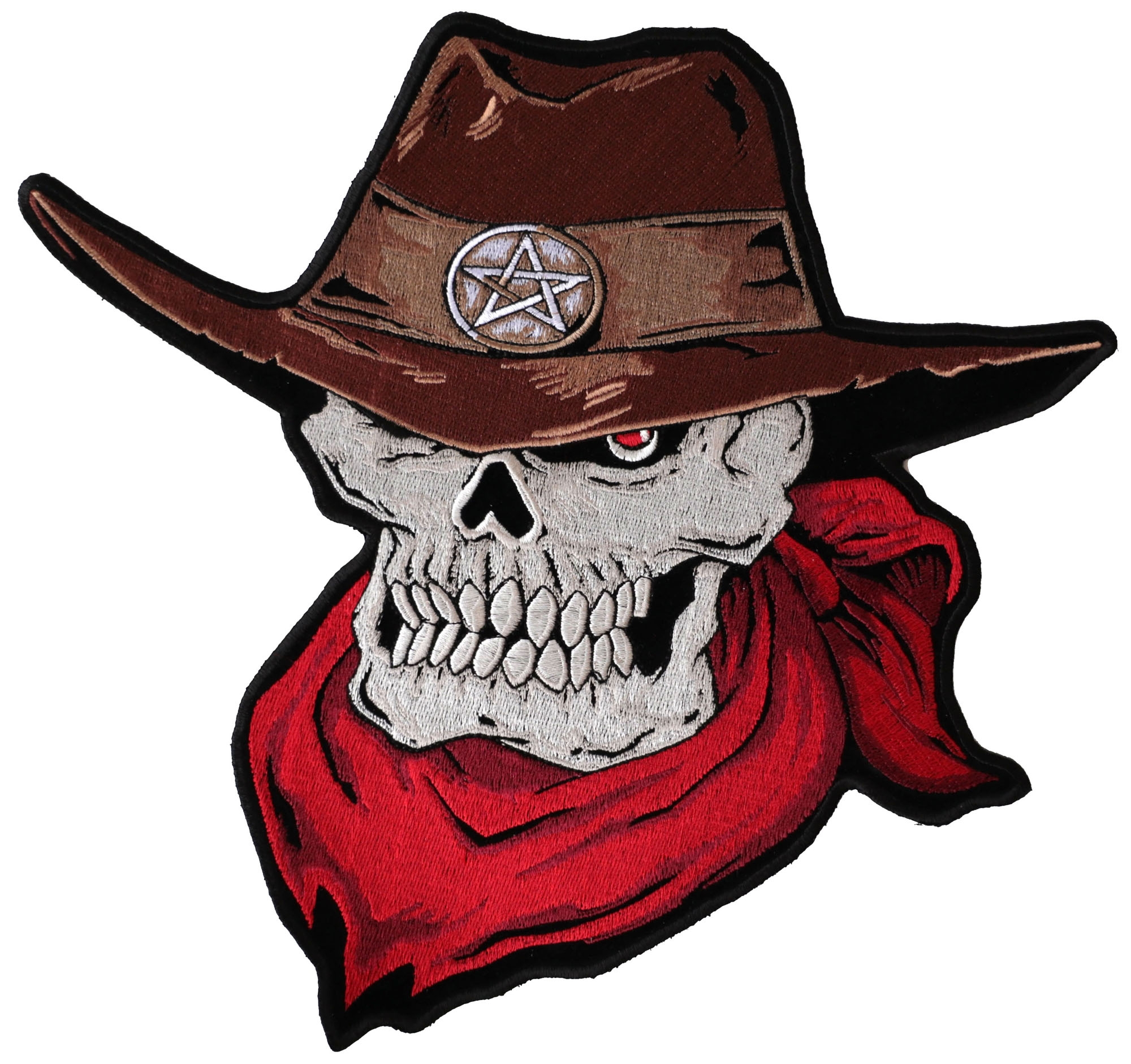 Red Scarf Cowboy Skull Patch, Large Skull Patches for Biker Jackets by Ivamis Patches