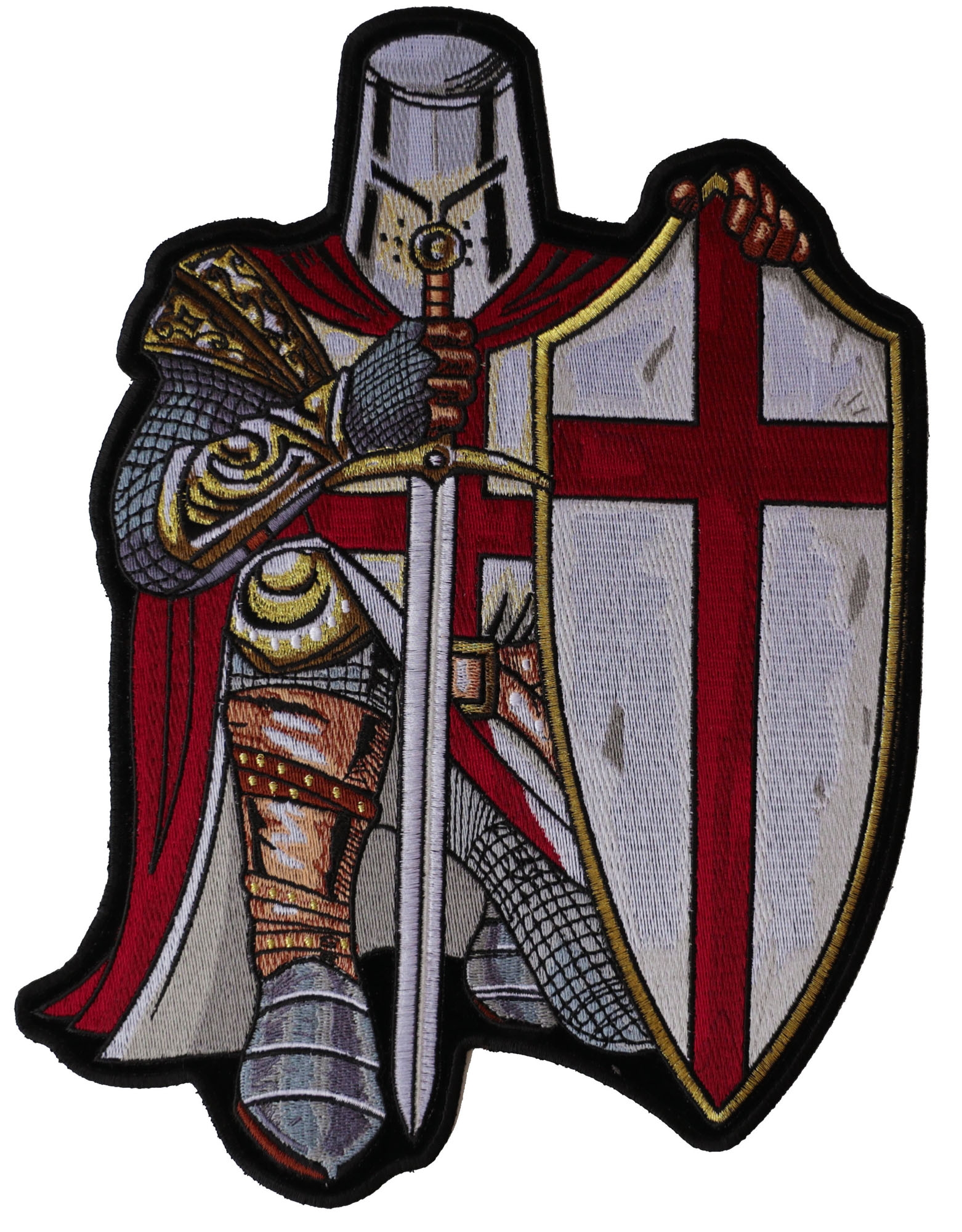 Red Kneeling Knight Patch, Large Christian Back Patches by Ivamis Patches