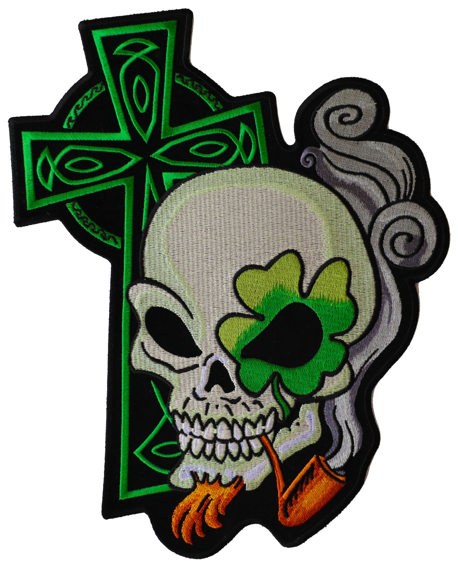 Irish Cross Skull Goaty and Pipe Patch, Large Skull Patches for Biker ...