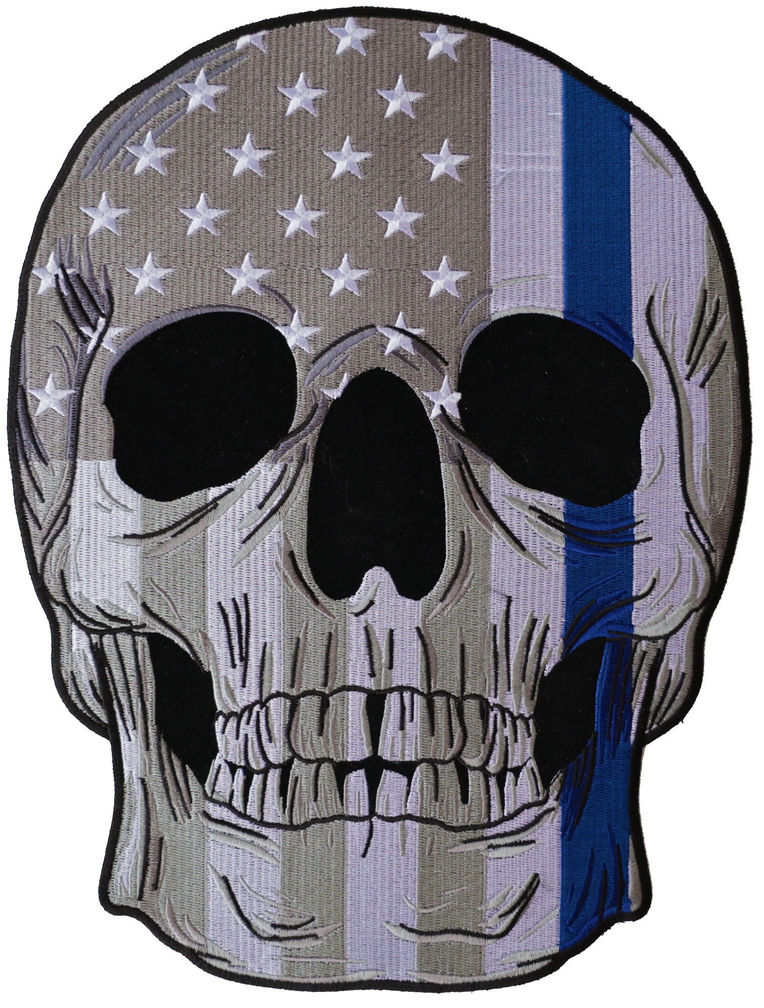 American Flag Blue Stripe Skull Patch, Large Skull Patches for Biker ...