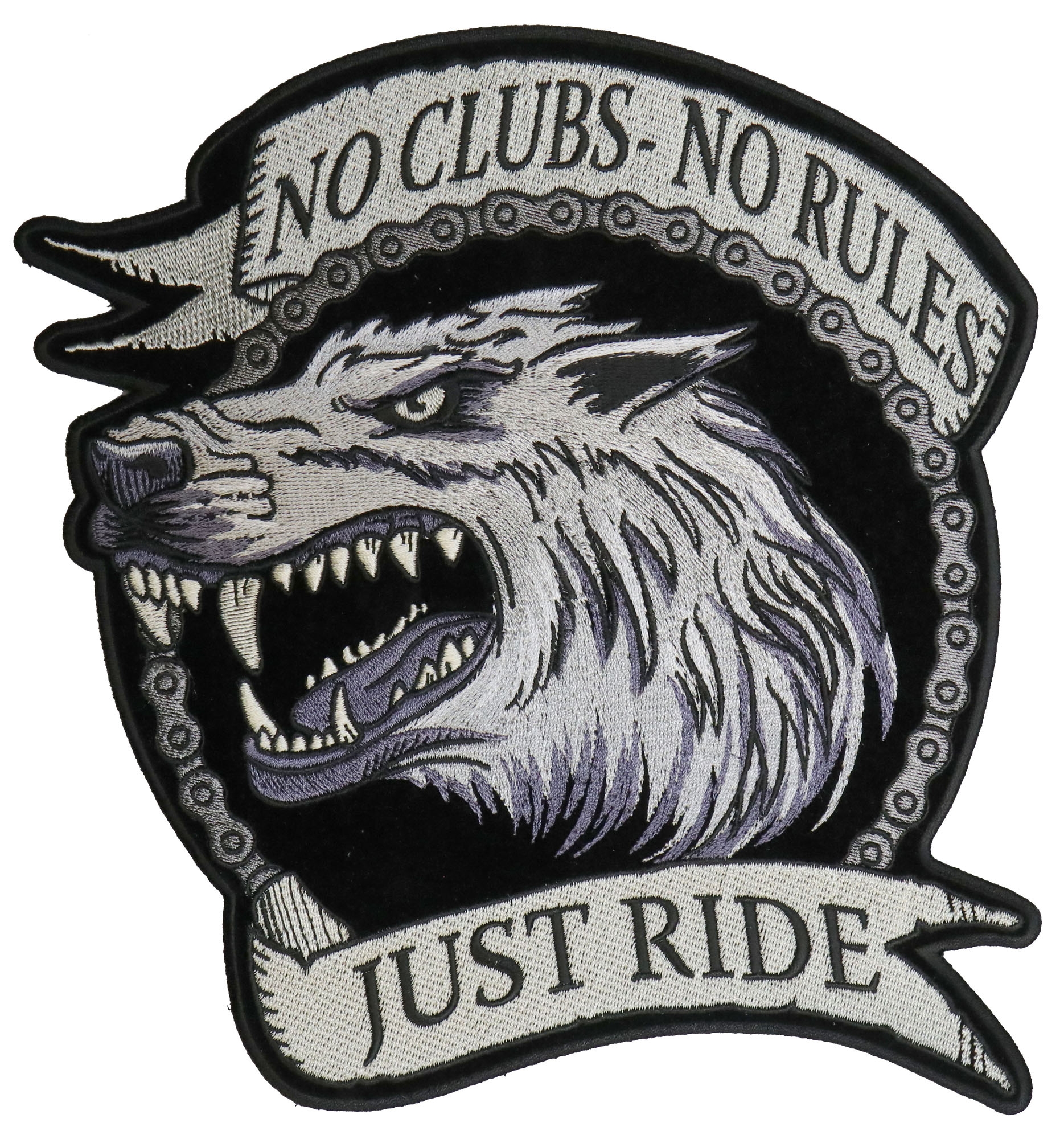No Clubs No Rules Just Ride Wolf Patch, Large Biker Back Patches for ...