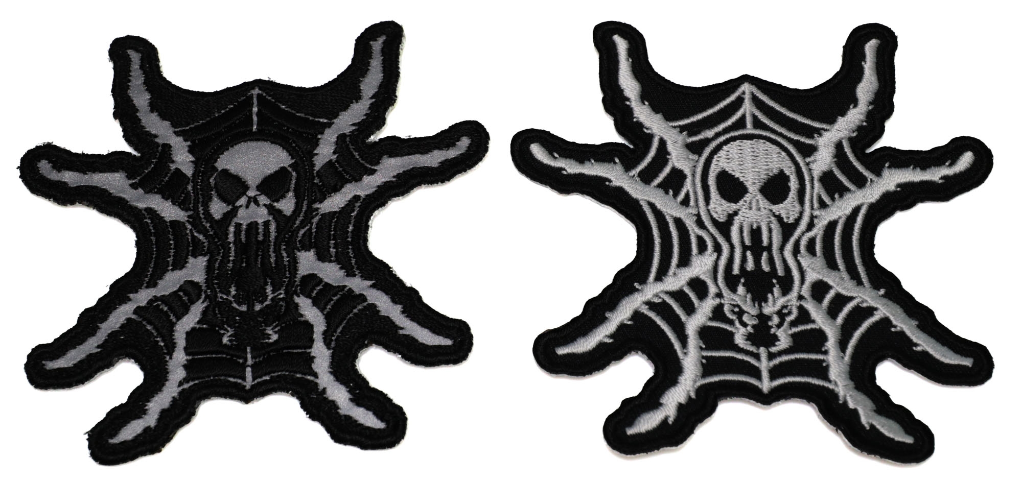 Set of 2 Spider Skull Patches in White and Reflective - TheCheapPlace