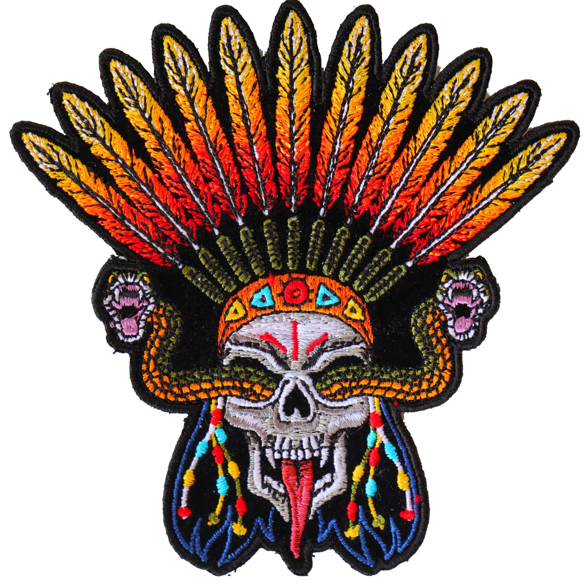 Snake Eye Skull and Feathers Patch, Biker Skull Patches by Ivamis Patches