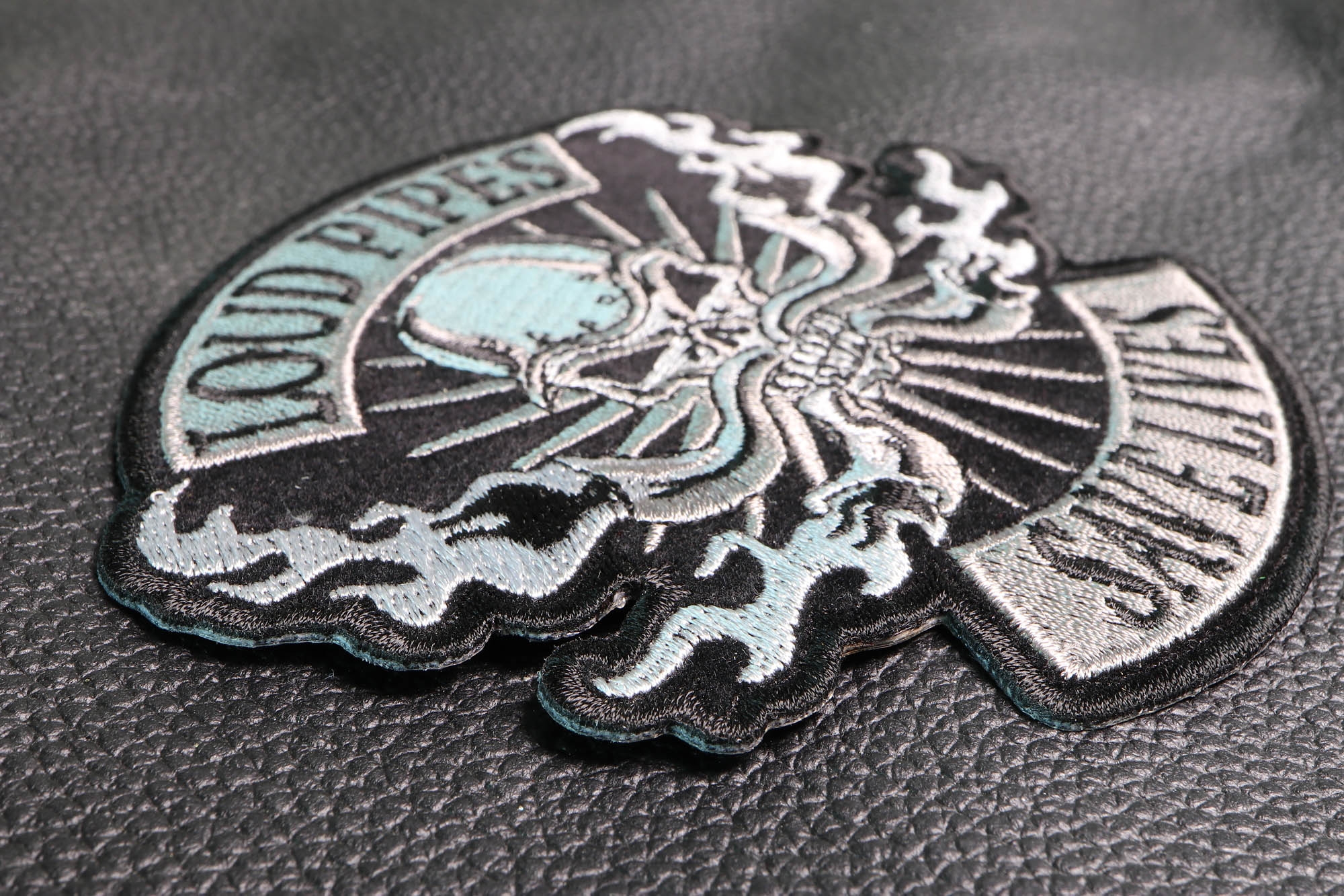 Loud Pipes Save Lives Skull and Pipes Patch, Biker Skull Patches by ...