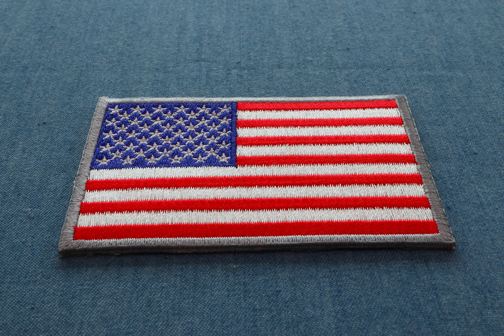 American Flag Patch Silver Border | Embroidered Patches by Ivamis Patches