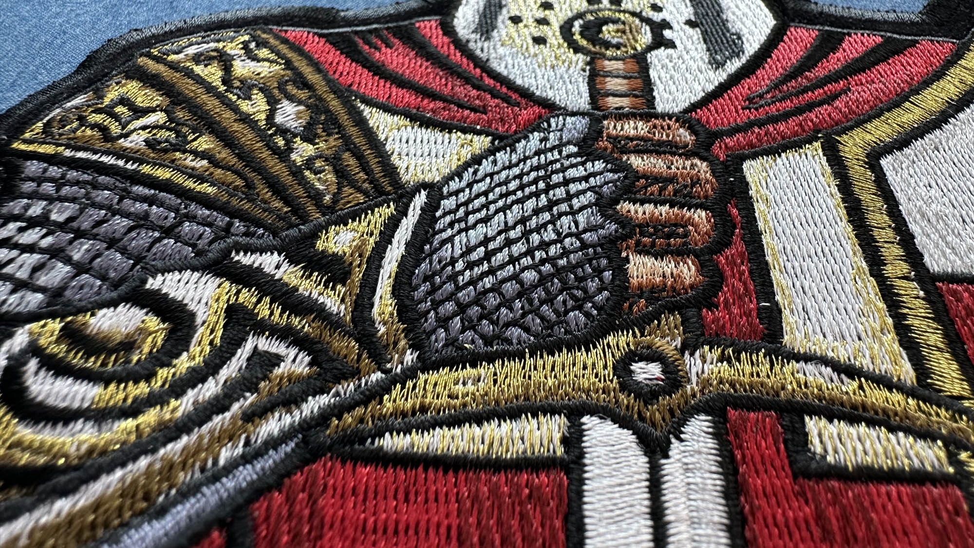 Red Kneeling Knight Patch, Large Christian Back Patches by Ivamis Patches