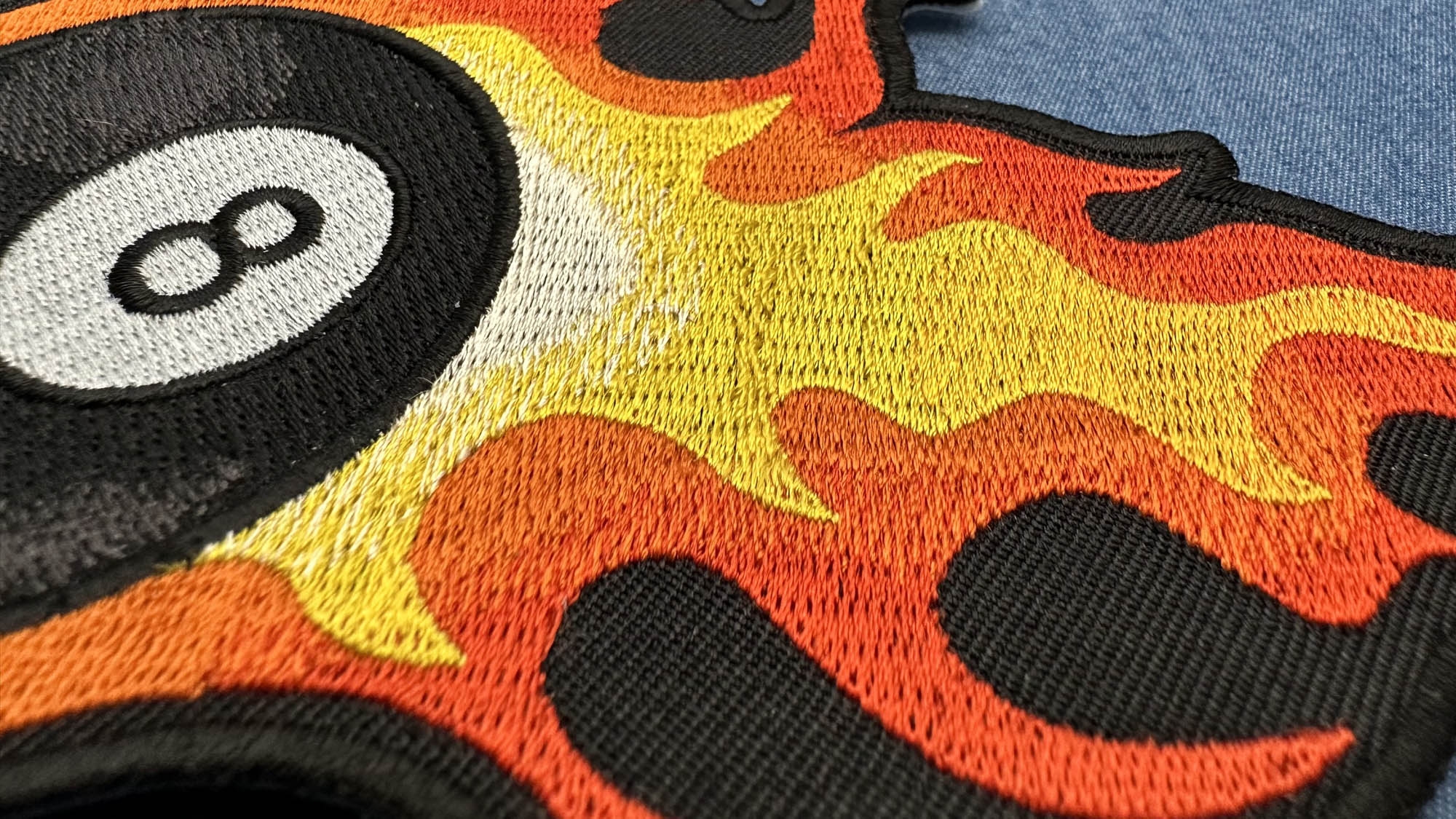 Flaming 8 Ball Patch for Jackets by Ivamis Patches