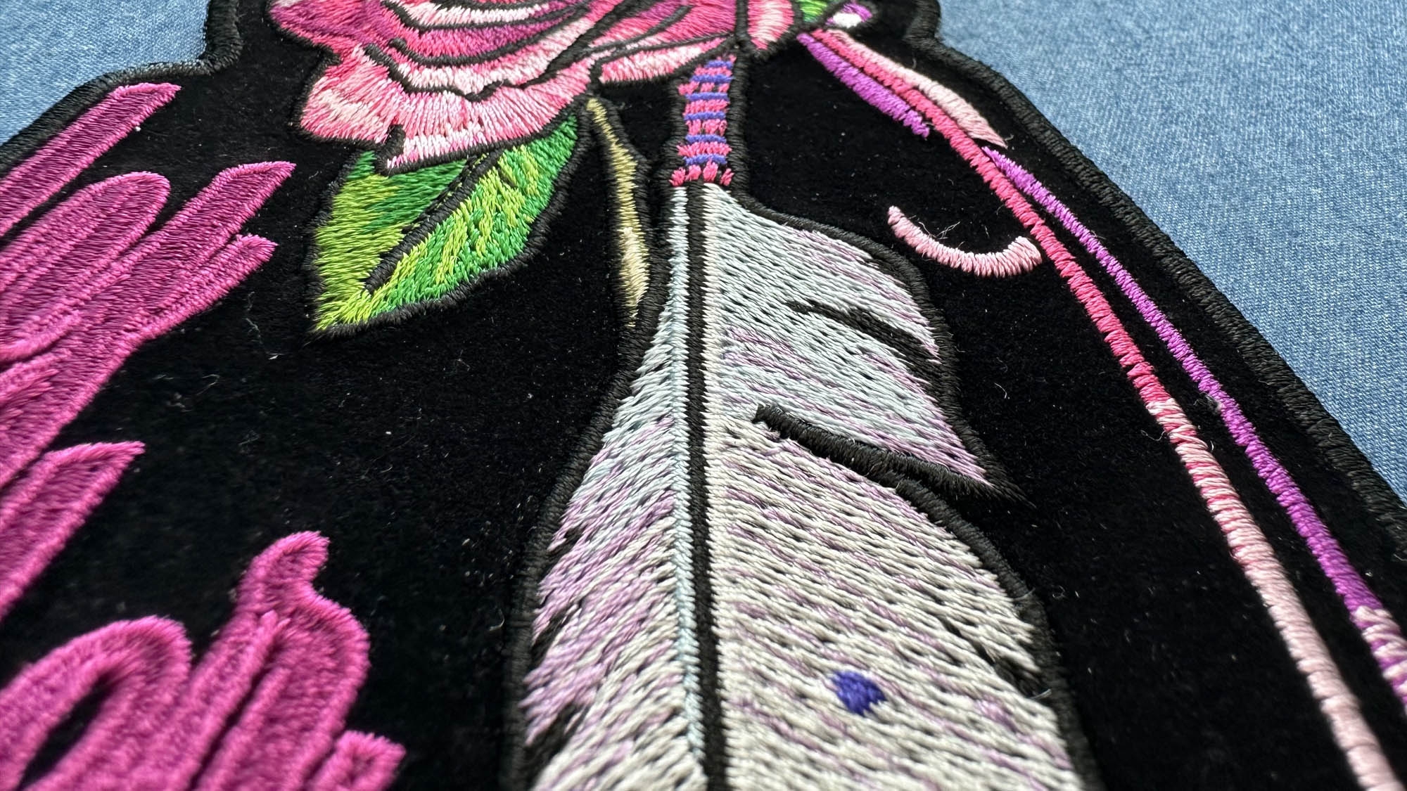 Lady Rider Rose and Feather Patch, Large Biker Back Patches for Leather ...