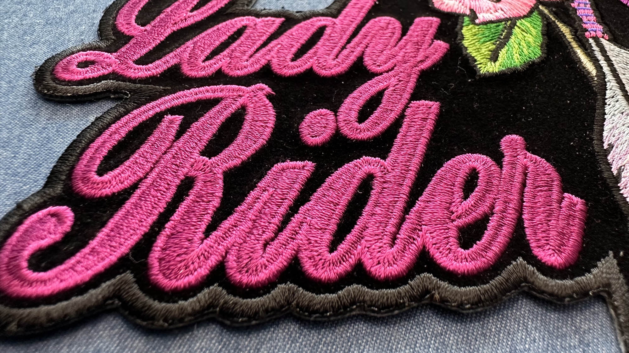 Lady Rider Rose and Feather Patch, Large Biker Back Patches for Leather ...