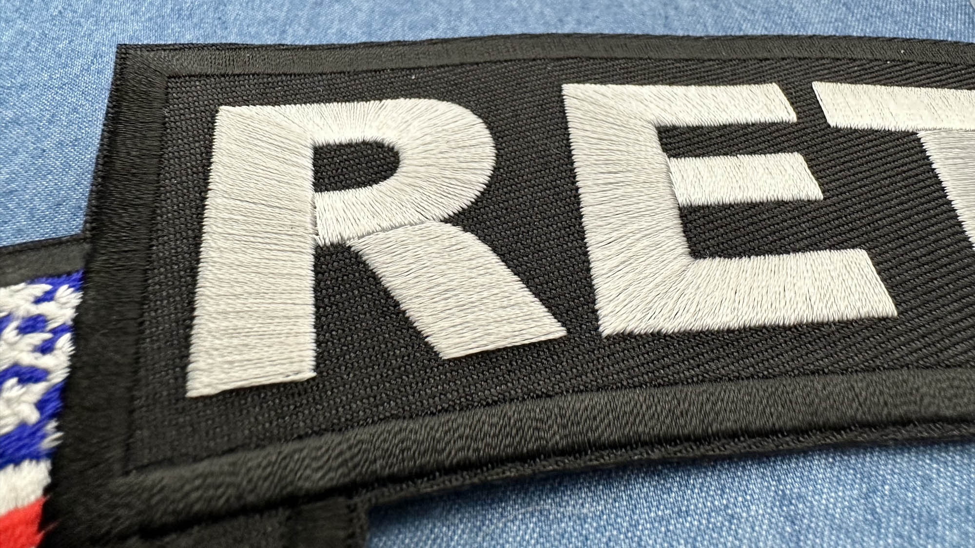 Retired Patch, US Flag Large Rocker Patch by Ivamis Patches