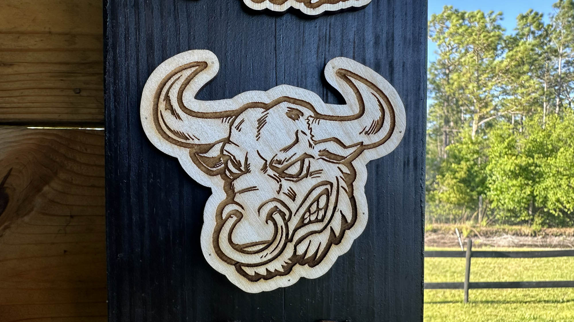 Angry Bull with Nose Ring Wood Decor by Ivamis Patches