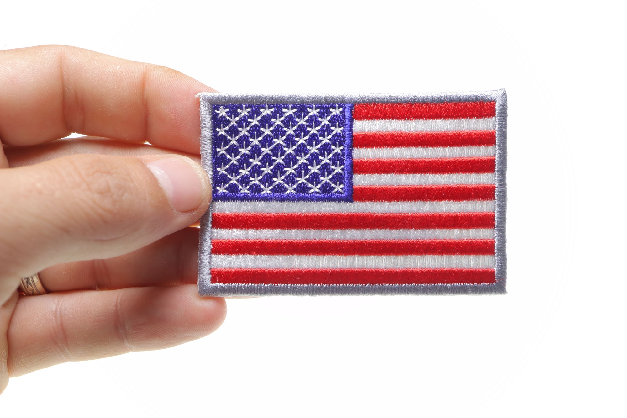 American Flag Patch Silver Border | Embroidered Patches by Ivamis Patches