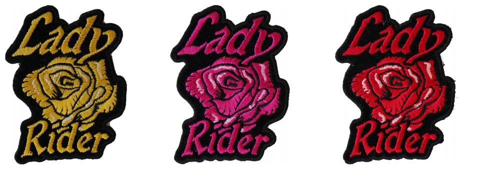 Lady Rider Patches with Rose -Set of 3 Iron on Patches by Ivamis Patches