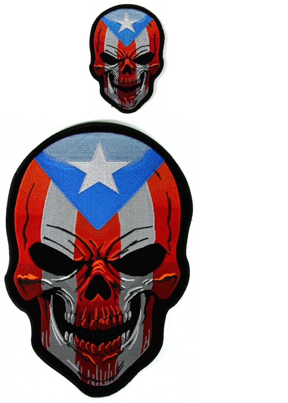 Puerto Rico Flag Skull Small and Large Patch Set | Skull Patches ...