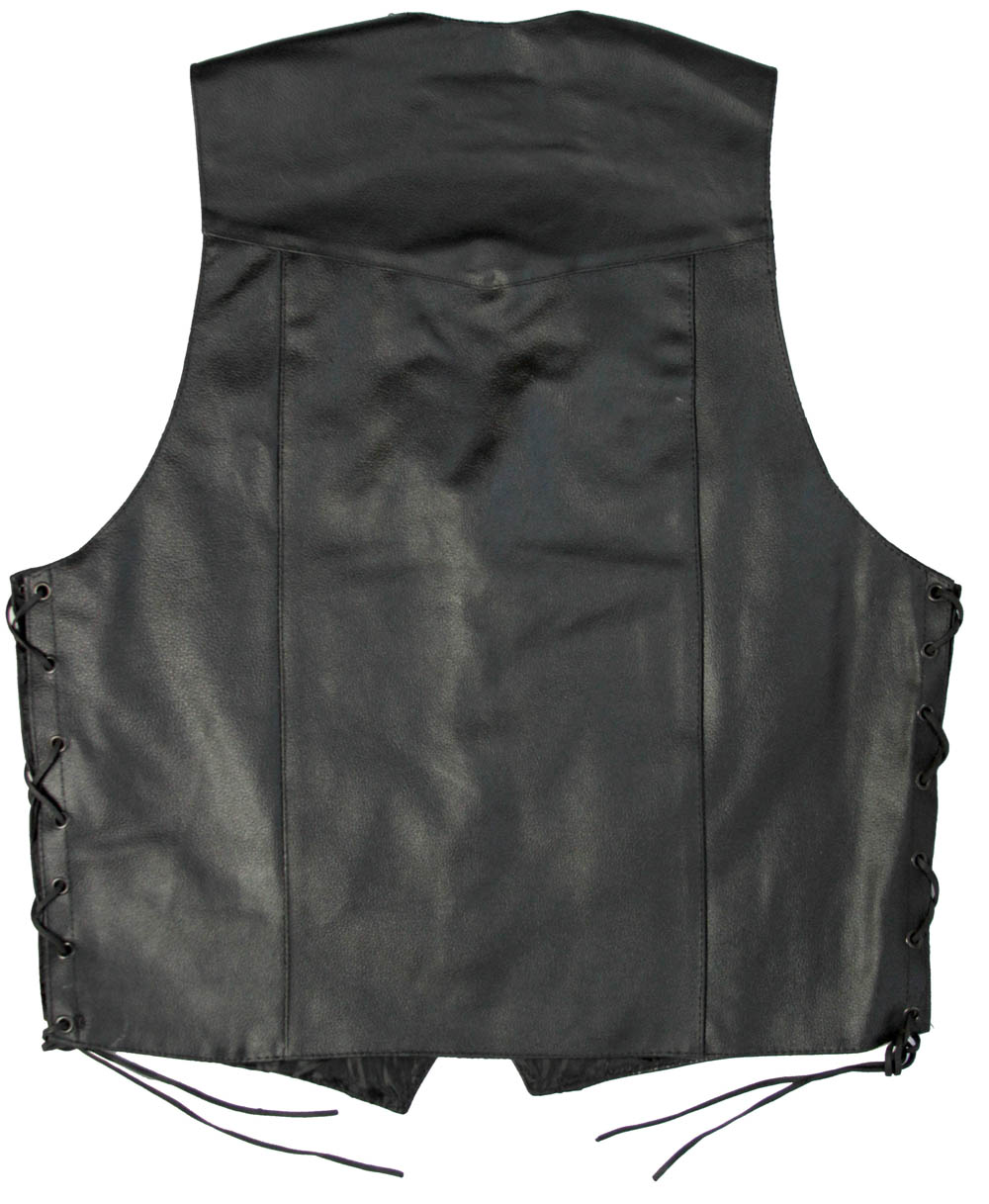 Black Leather Motorcycle Riding Vest For Bikers