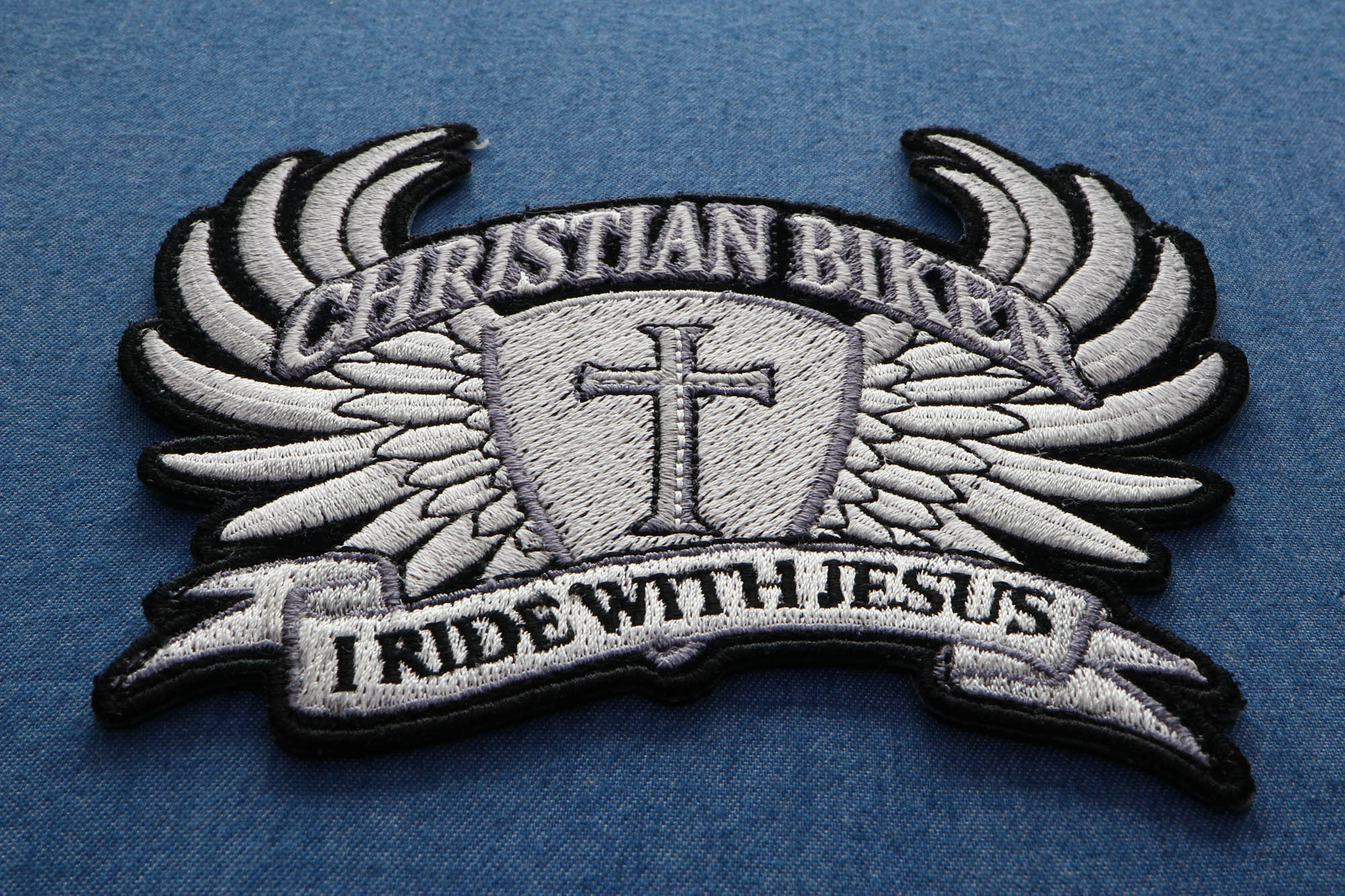 Christian Biker Patch for Sewing or Ironing on to Jackets by Ivamis Patches