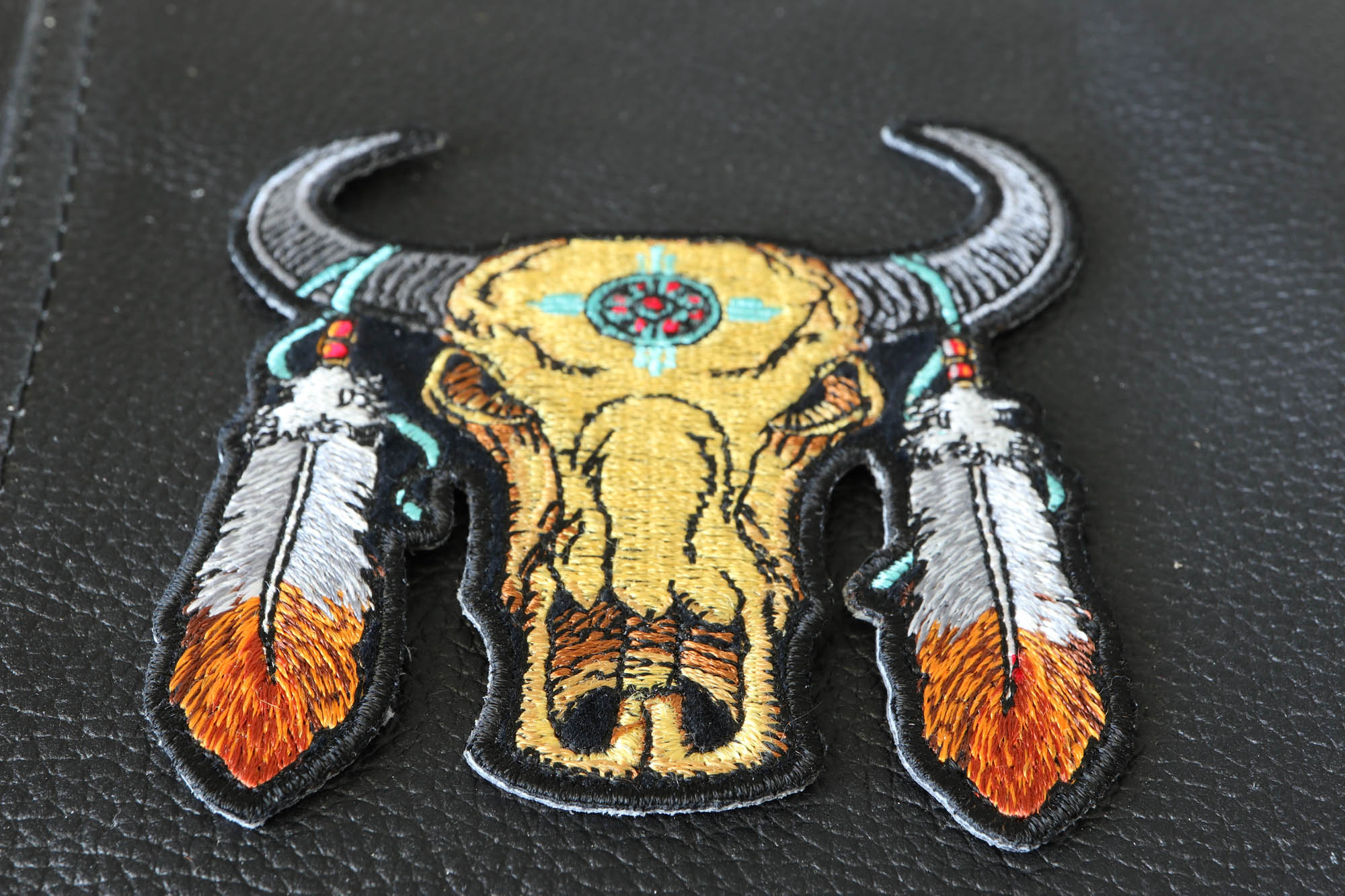 Small Buffalo Head Feathers - Embroidered Iron On Patch | Embroidered ...