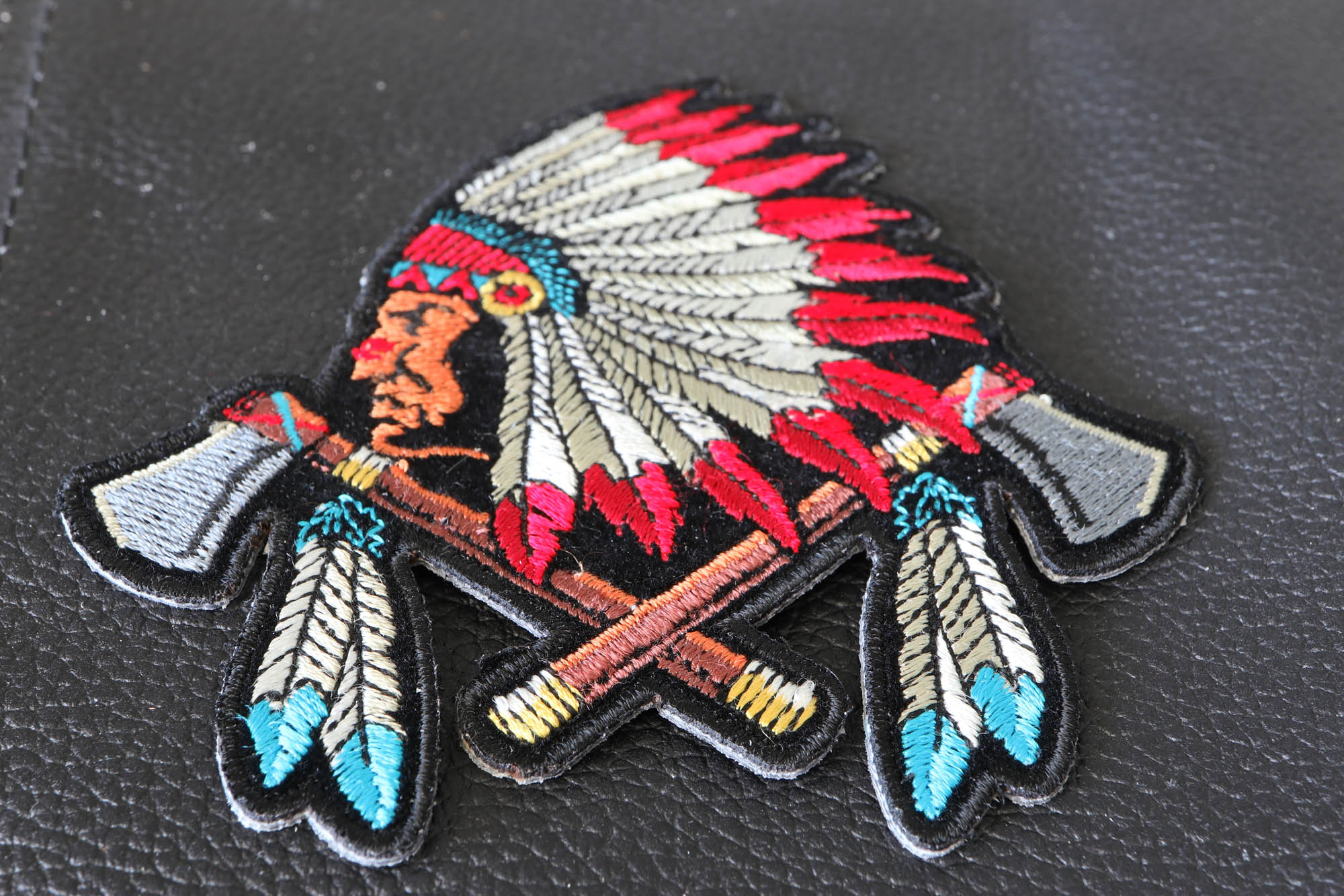 Small Indian Iron On Patch With Battle Axes and Feathers by Ivamis Patches