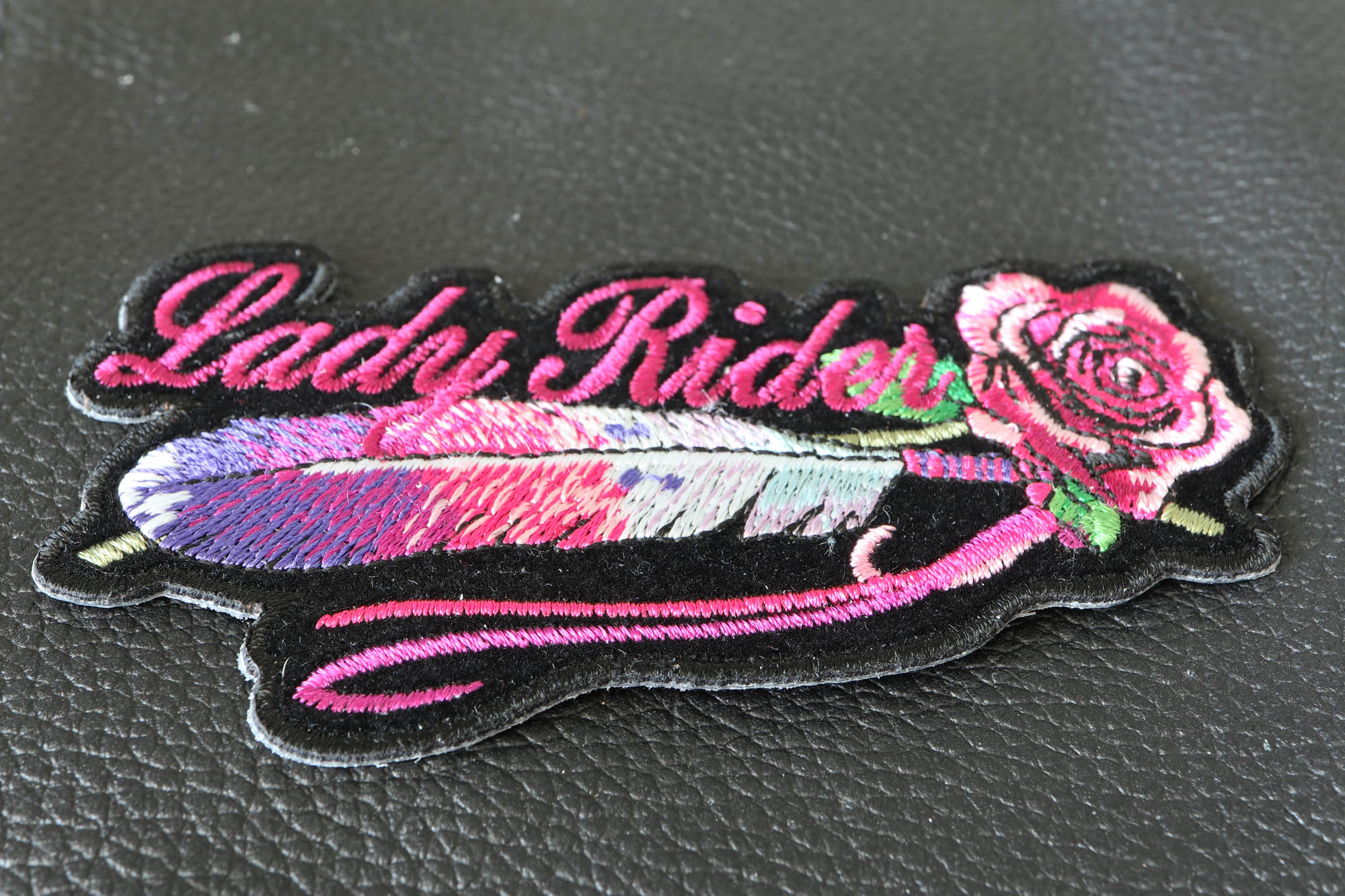Lady Rider Pink Rose and Feathers Horizontal Small Patch | Embroidered ...