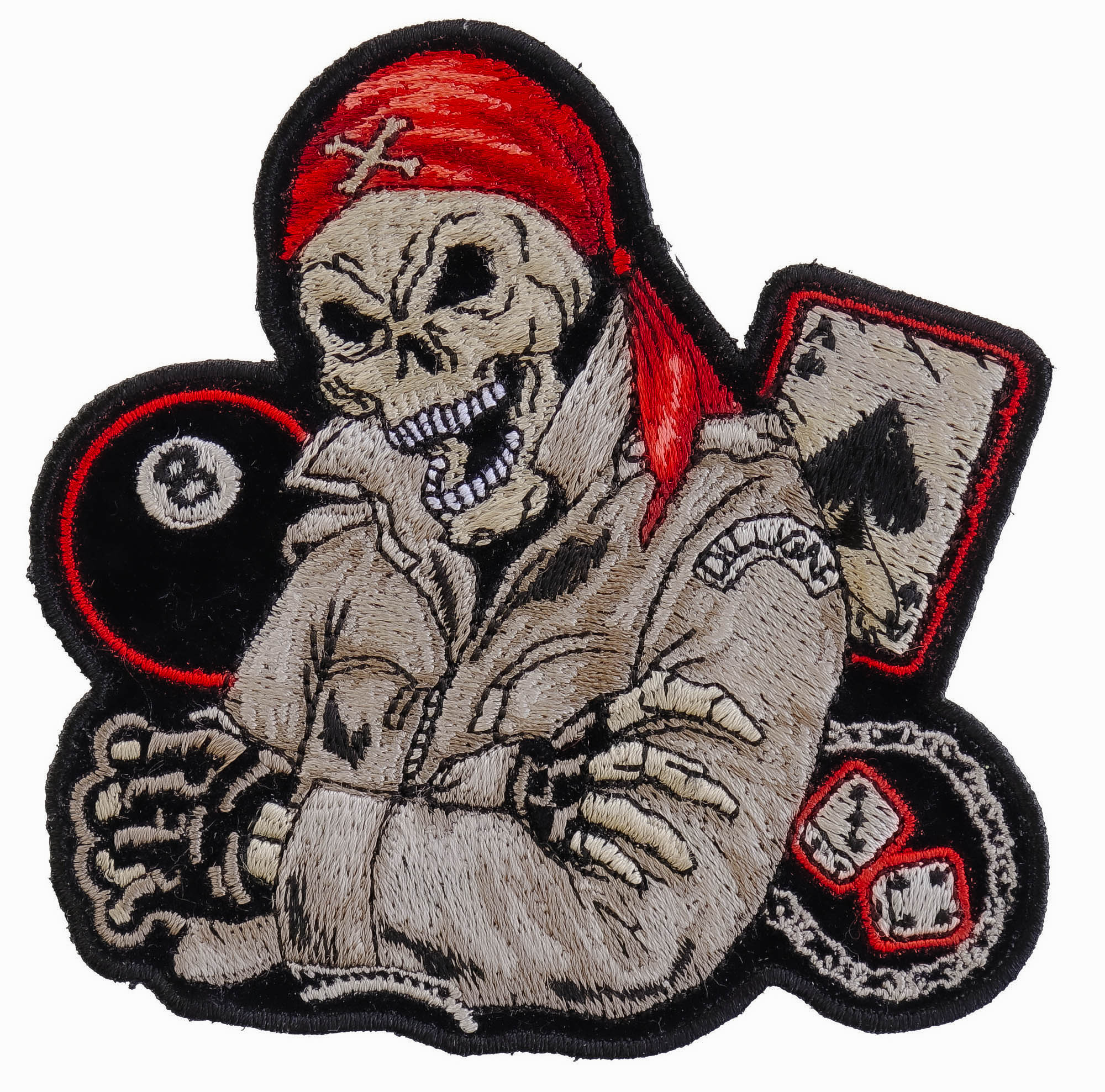 Biker Skull Dice 8 Ball and Ace of Spades Patch, Biker Skull Patches by Ivamis Patches