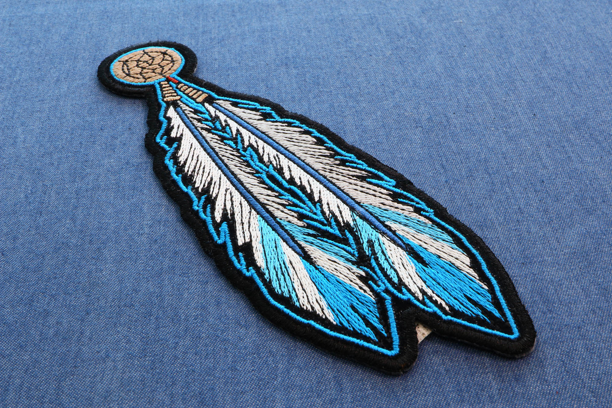 Blue Feather Patch for Sewing on to Jackets by Ivamis Patches