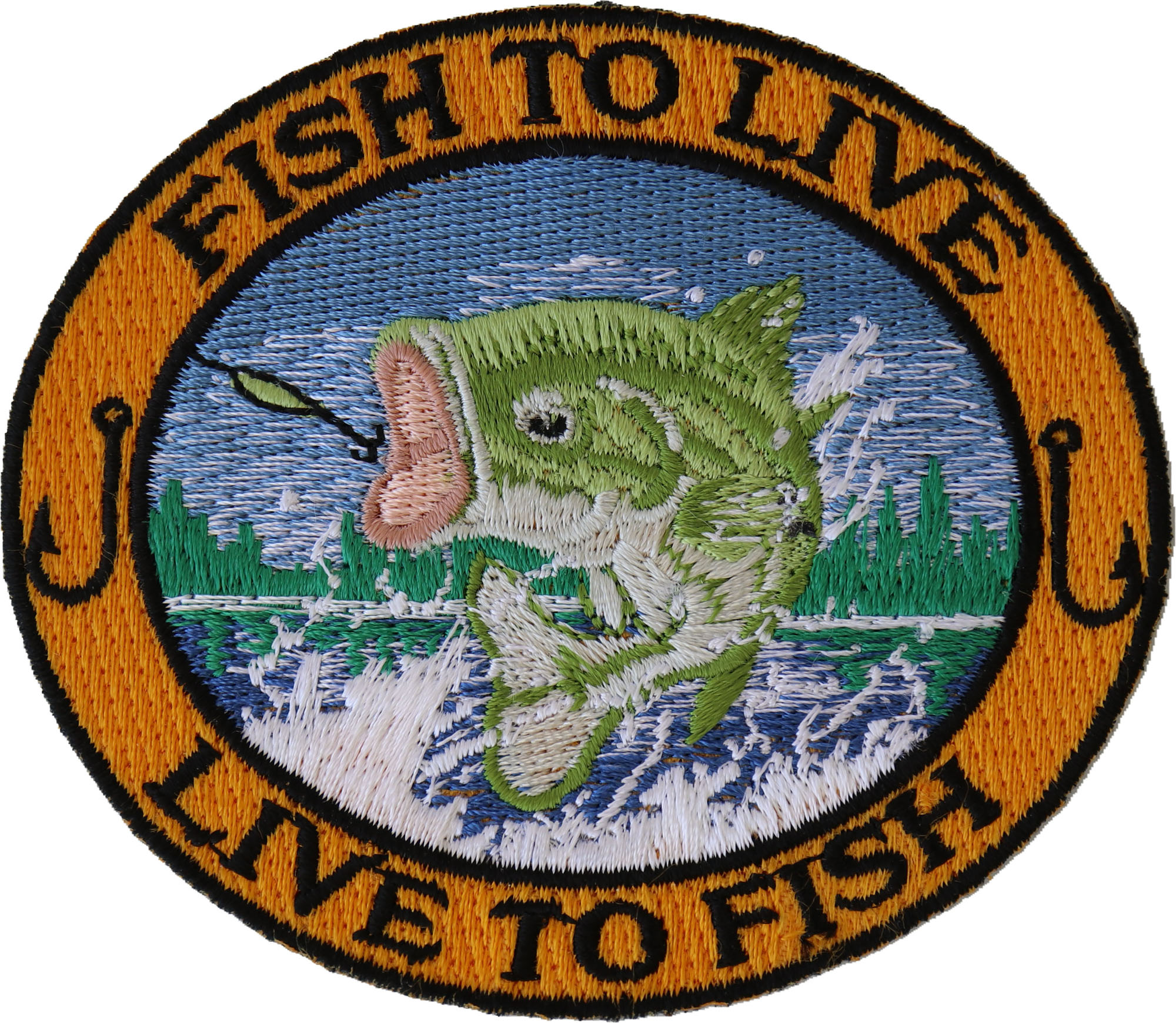 Live to Fish Patch for Sewing or Ironing on to Jackets by Ivamis Patches