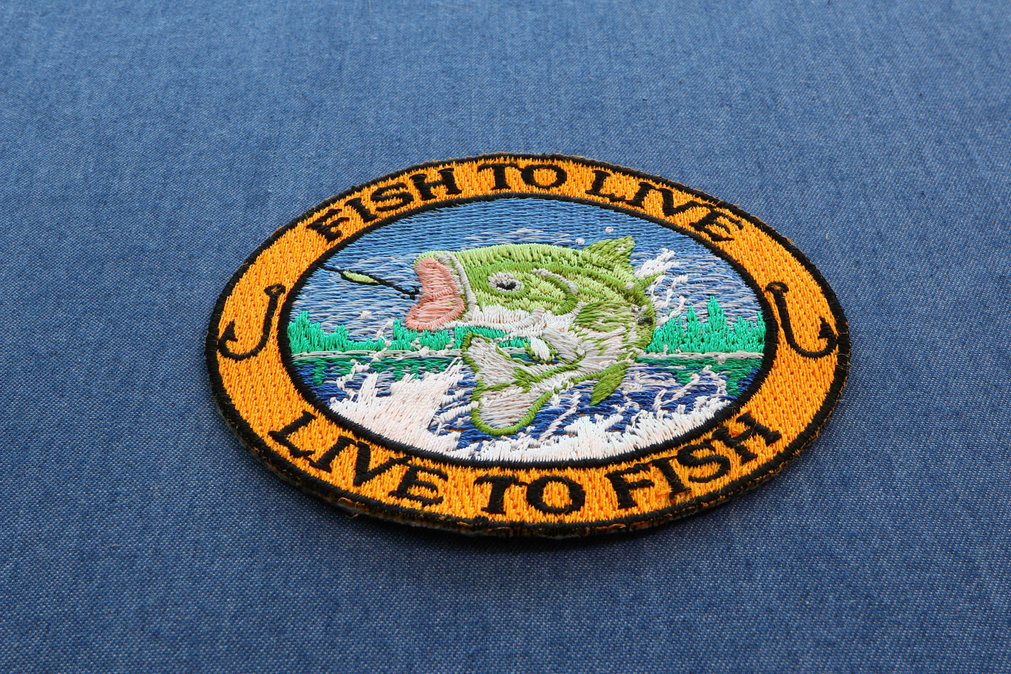 Live to Fish Patch for Sewing or Ironing on to Jackets by Ivamis Patches