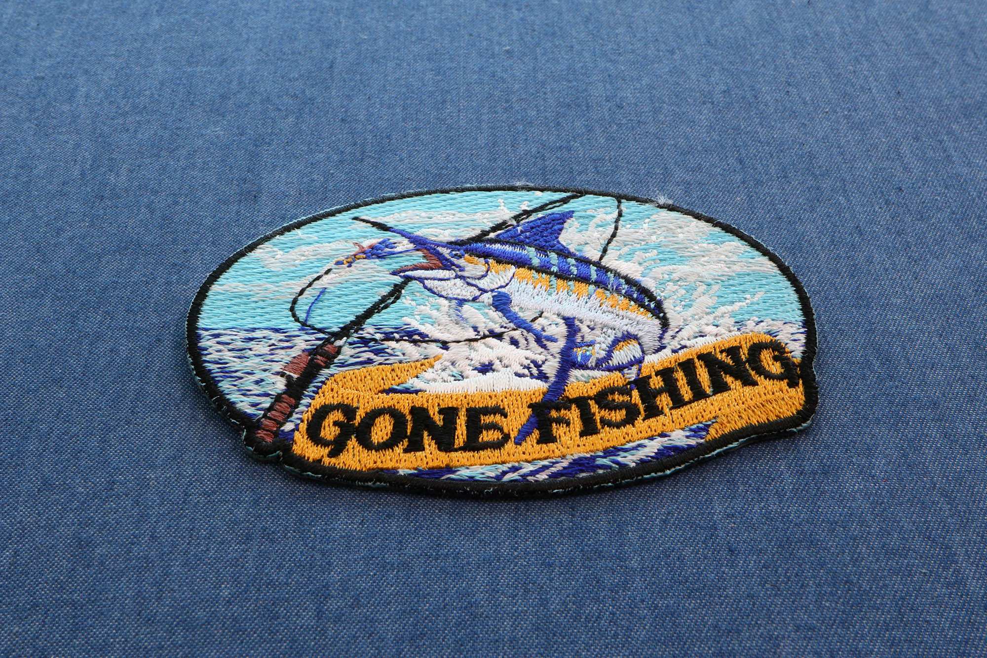 Marlin Gone Fishing Small Patch | Embroidered Patches by Ivamis Patches