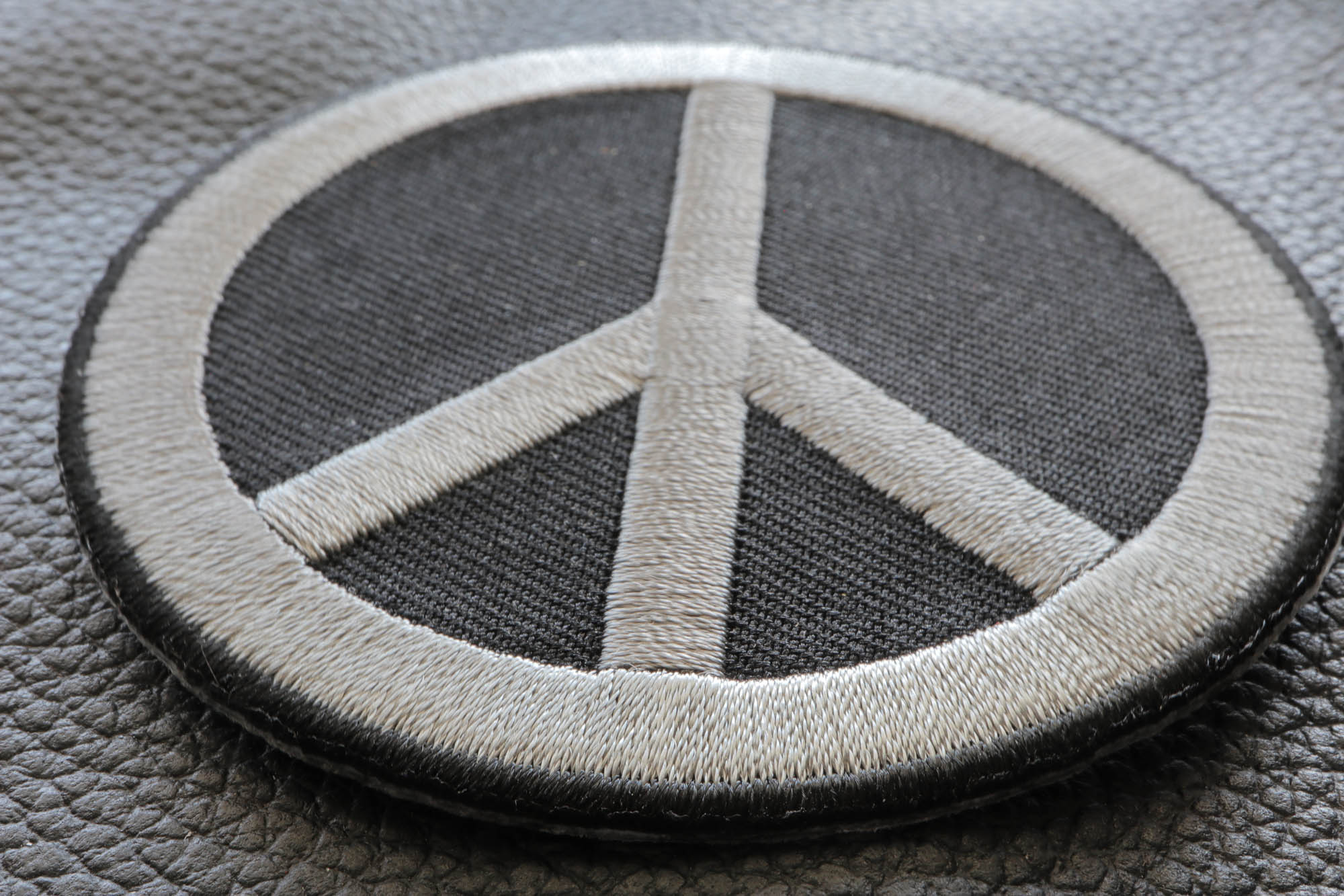 Peace Sign Novelty Iron on Patch Gray On Black - Iron on Novelty ...