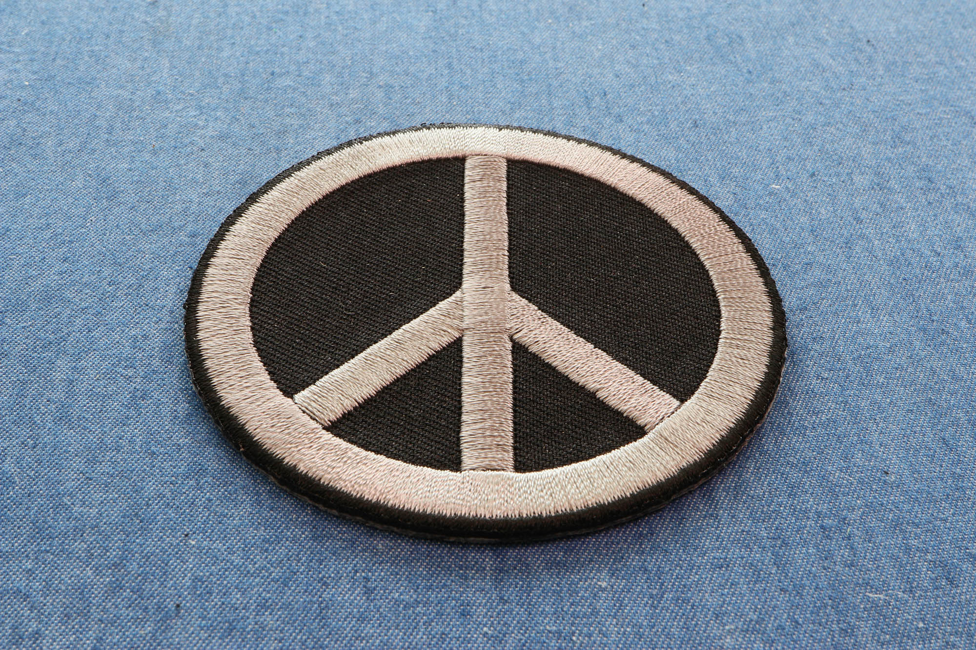 Peace Sign Novelty Iron on Patch Gray On Black - Iron on Novelty ...