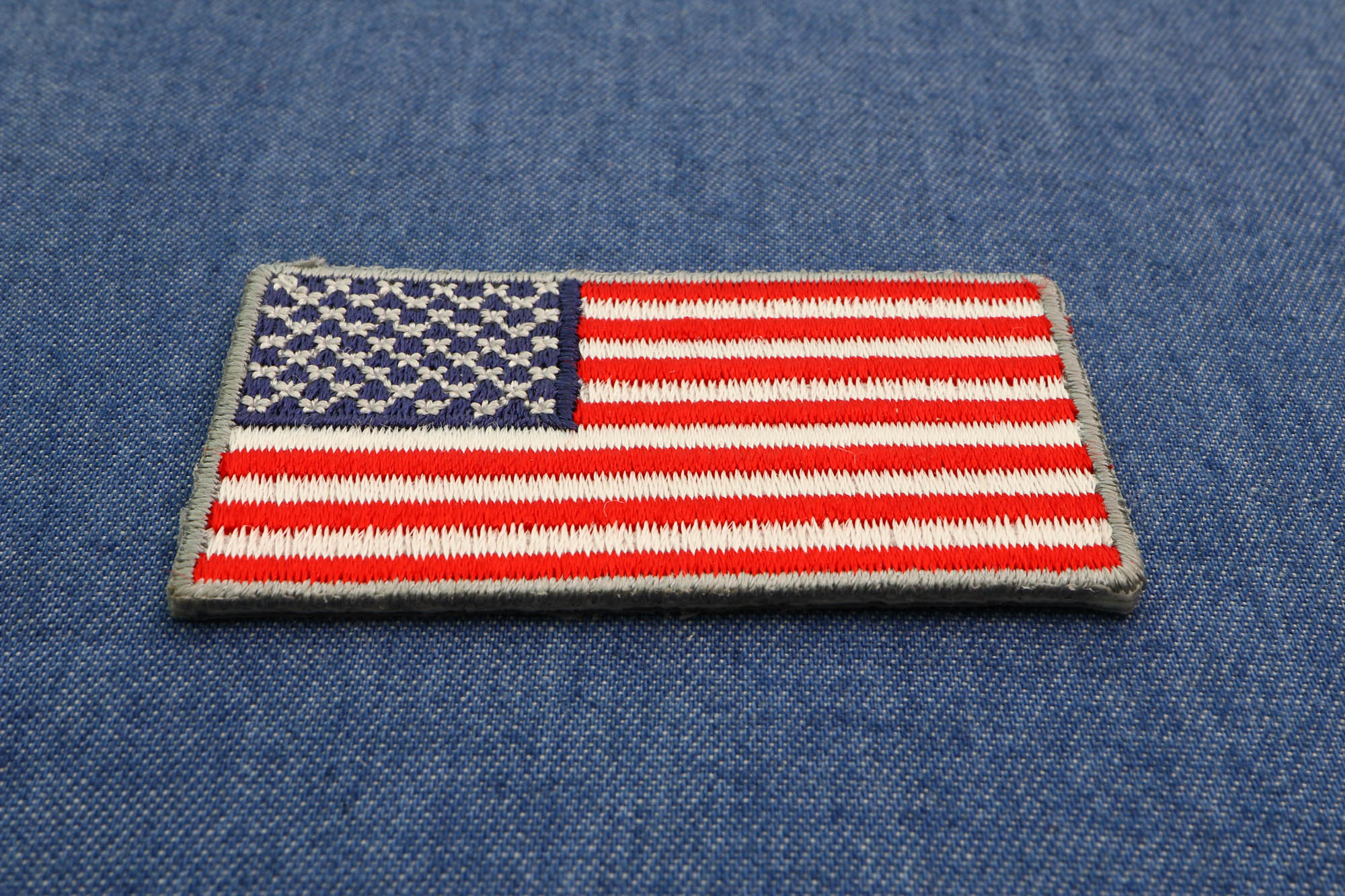 US Flag Patch Silver Border 2 Inch by Ivamis Patches