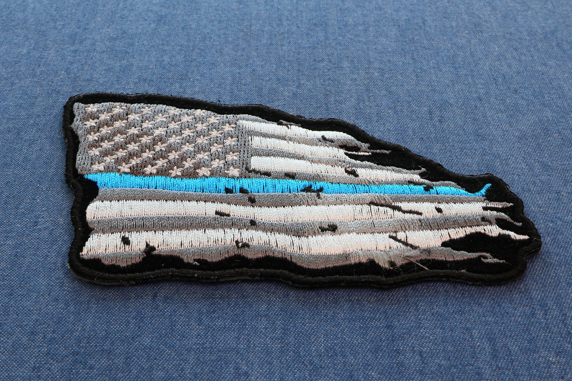 Thin Blue Line American Tattered Flag Patch by Ivamis Patches