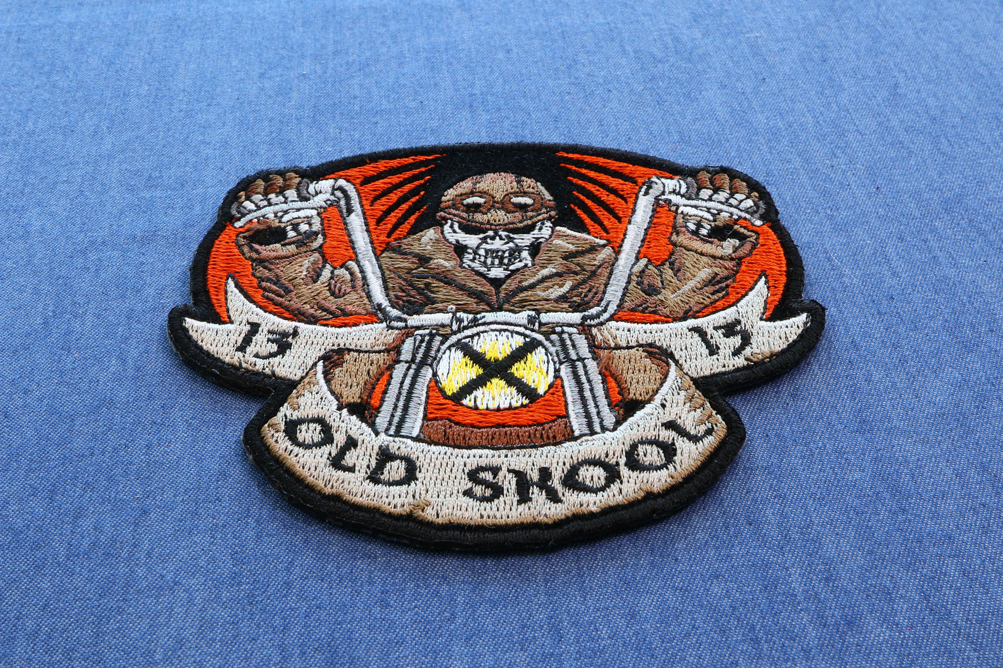 Old Skool Motorcycle Skeleton Patch, Biker Skull Patches by Ivamis Patches