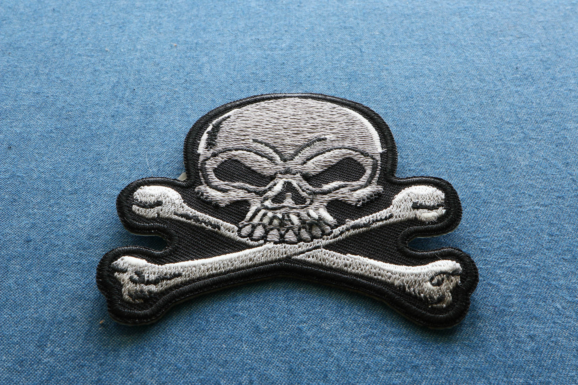 Gray Skull and Cross Bones Patch, Biker Skull Patches by Ivamis Patches