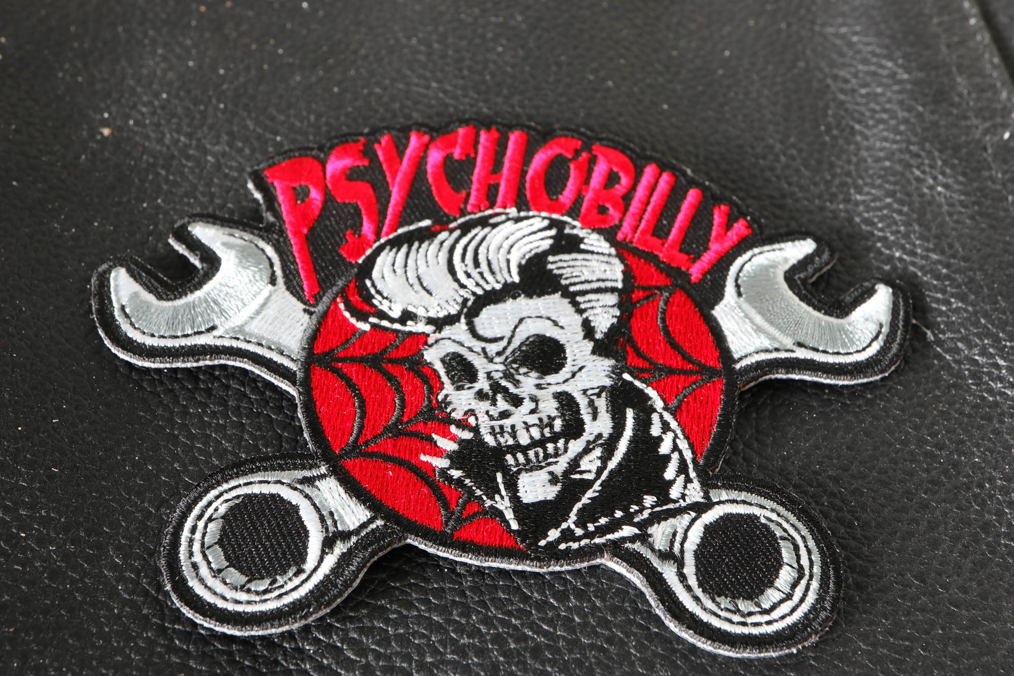 Psychobilly Skull and Wrenches Patch, Skull Patches by Ivamis Patches