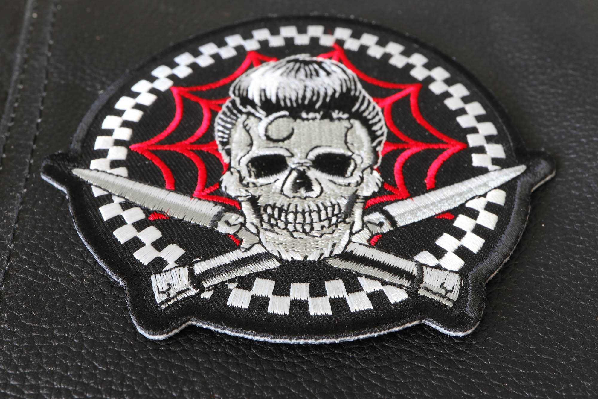 Elvis Hair Skull, Web and Switchblades Patch, Skull Patches by Ivamis ...